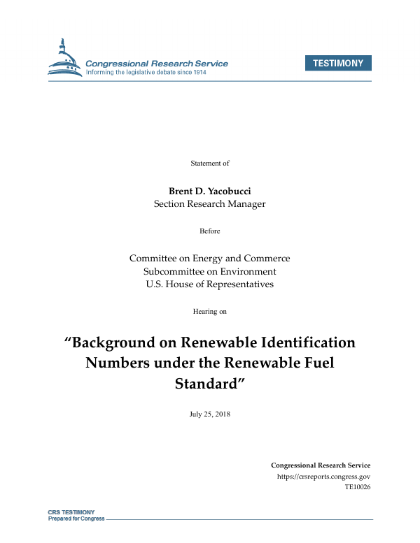 Background on Renewable Identification Numbers under the Renewable Fuel ...