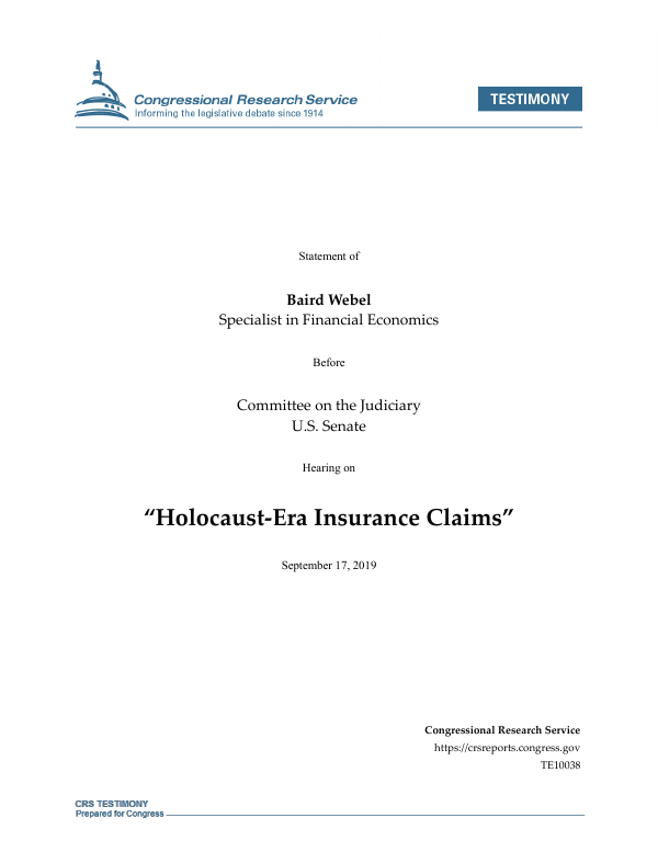 Holocaust-Era Insurance Claims - EveryCRSReport.com