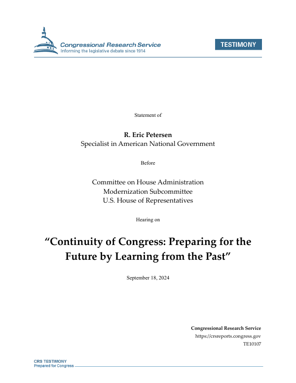 Continuity of Congress: Preparing for the Future by Learning from the ...