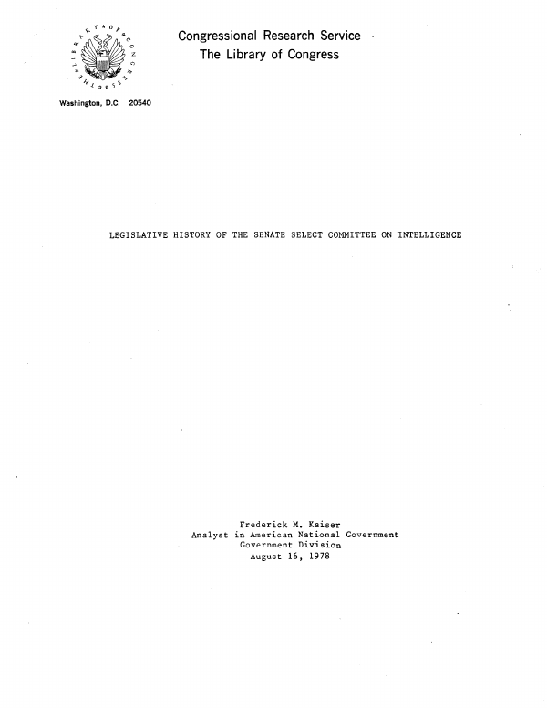 Legislative History of the Senate Select Committee on Intelligence ...