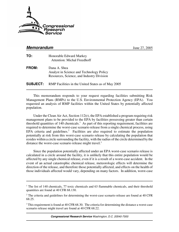 RMP Facilities in the United States as of May 2005 - EveryCRSReport.com