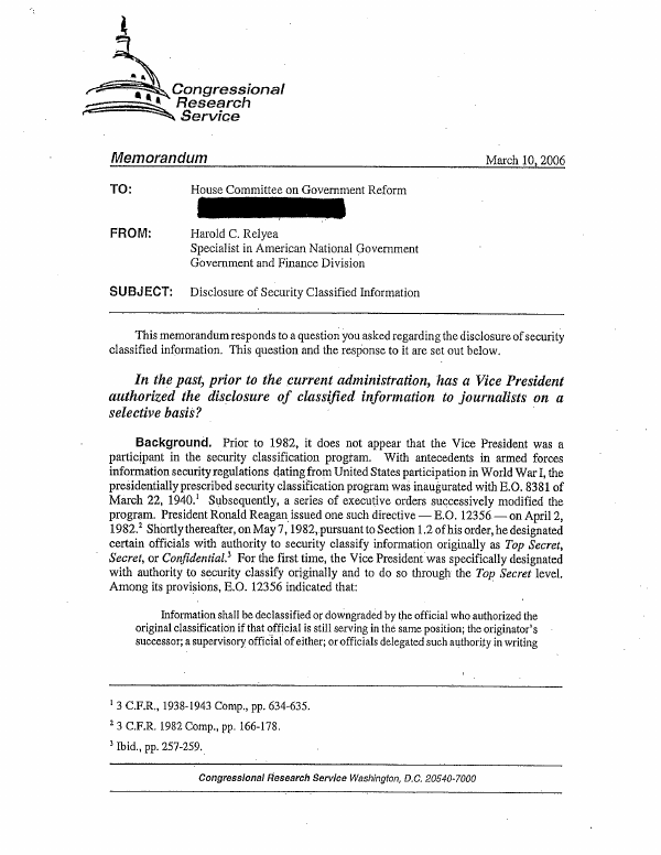 Disclosure of Security Classified Information - EveryCRSReport.com