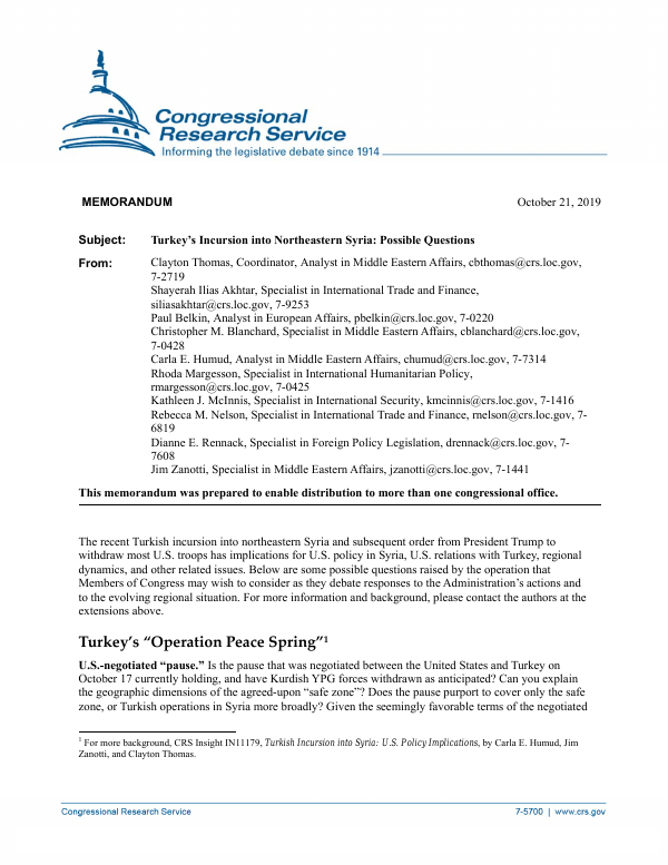 Turkey's Incursion into Northeastern Syria: Possible Questions ...