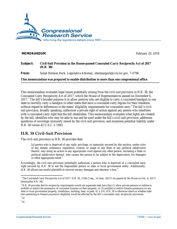 Civil-Suit Provision in the House-passed Concealed Carry Reciprocity ...